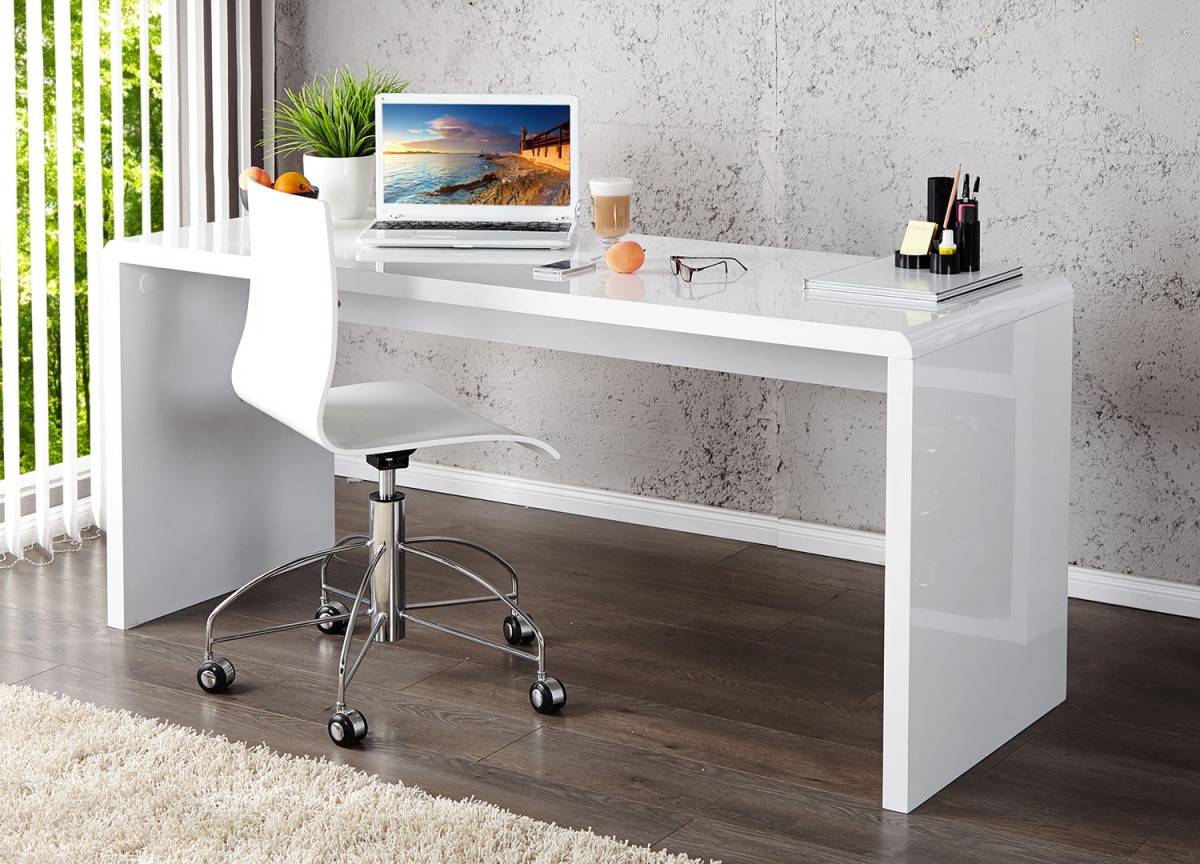 Bureau simple laqué blanc brillant 140 cm Lille