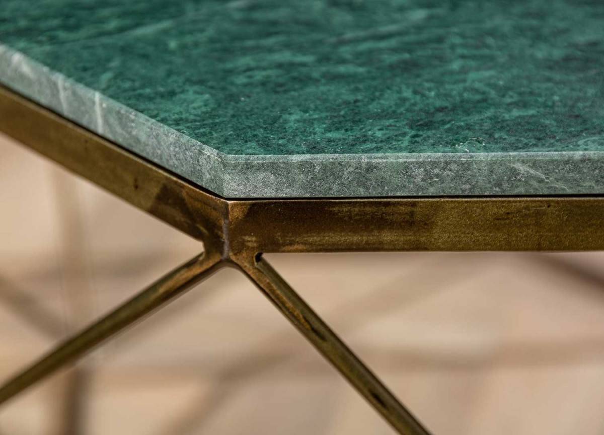 Table Basse Marbre Vert et Pied Doré Vintage