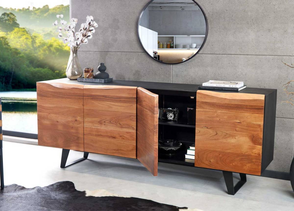 Buffet Contemporain Noir et Acacia 180 cm