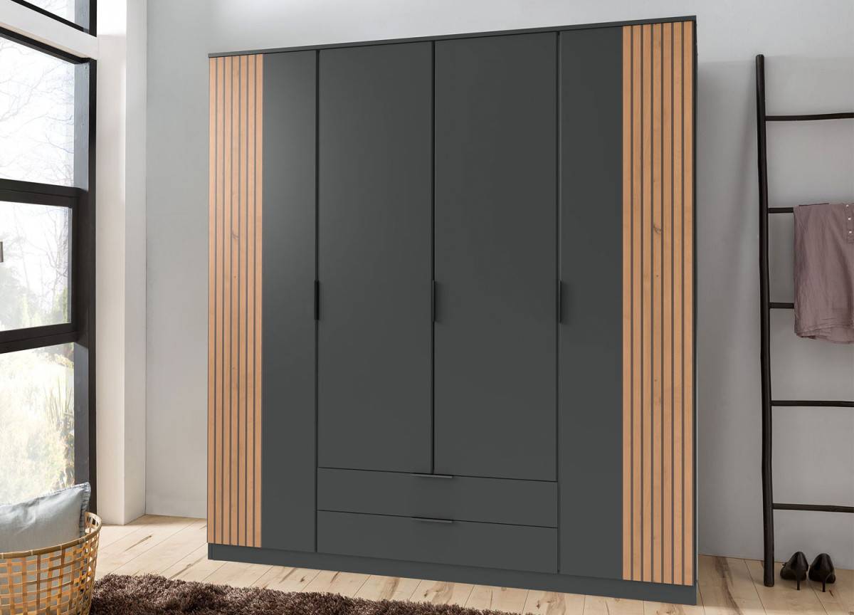 Armoire 180 cm chêne artisan et graphite Lubeck