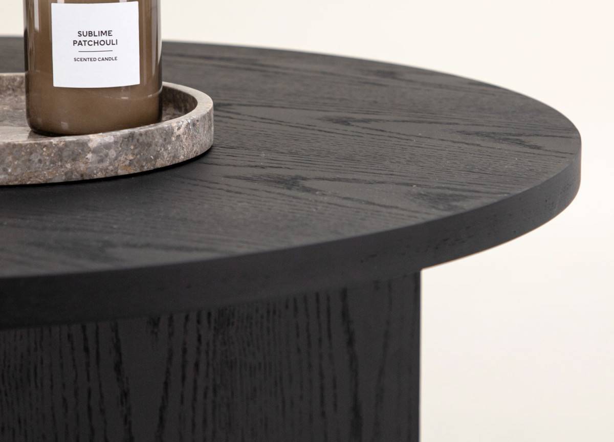 Table Basse Ronde en Bois Finition Noir 85 cm