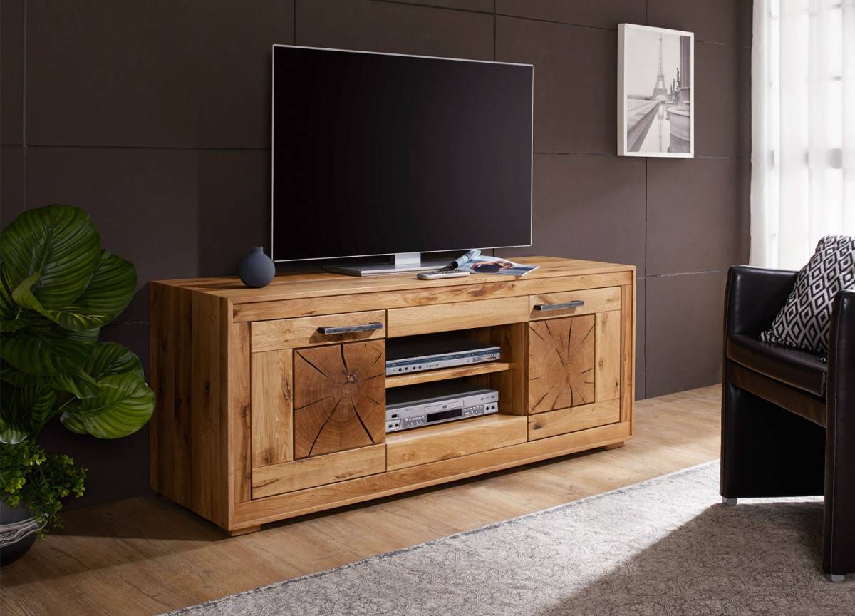 Meuble TV 150 cm en Chêne - 2 Portes, 2 Niches