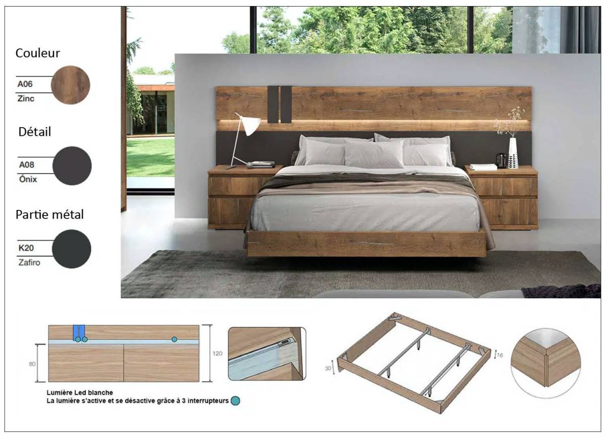 Lit Contemporain de Qualité avec Éclairage LED