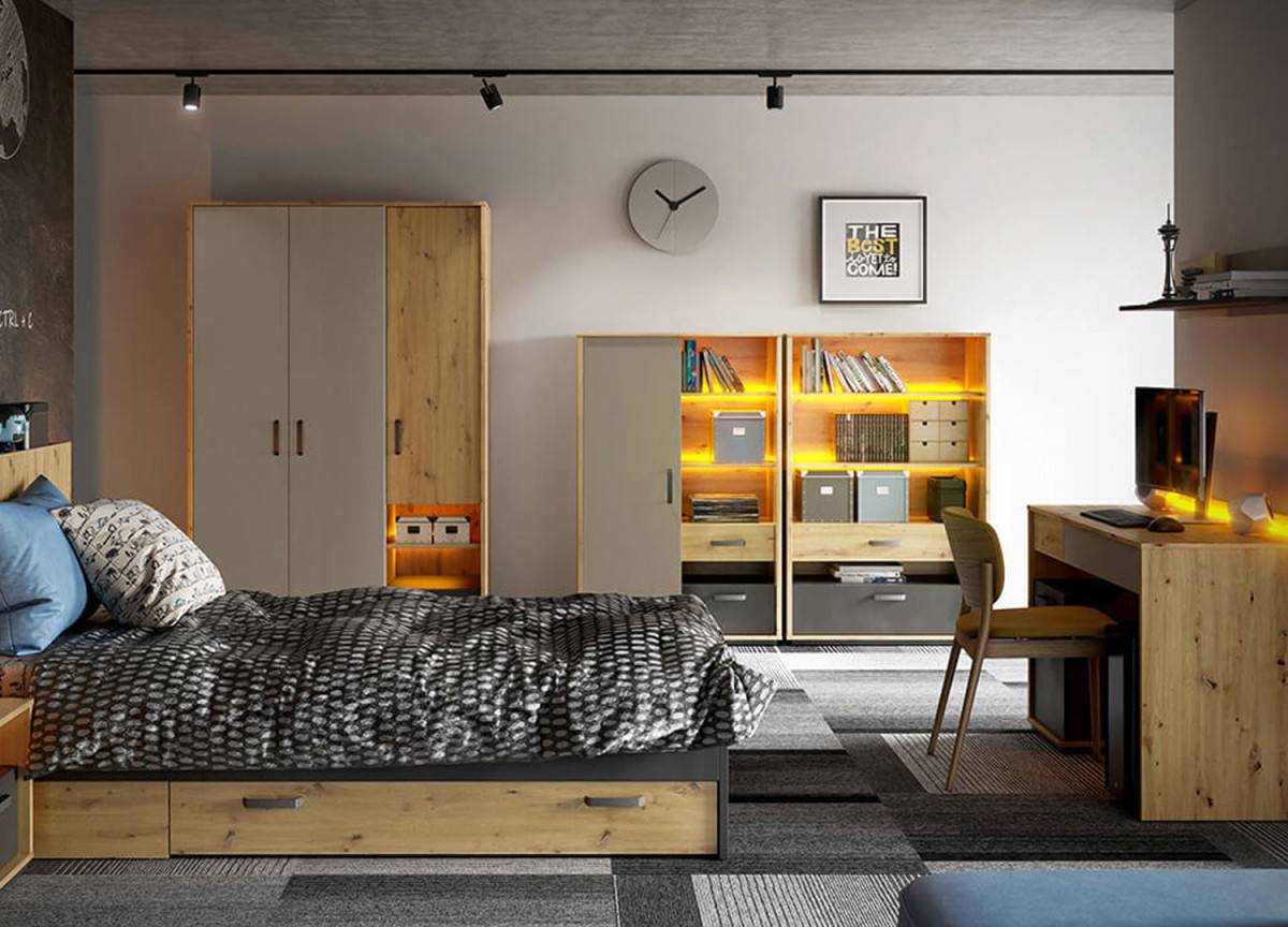 Lit ado avec rangement et led Qubic