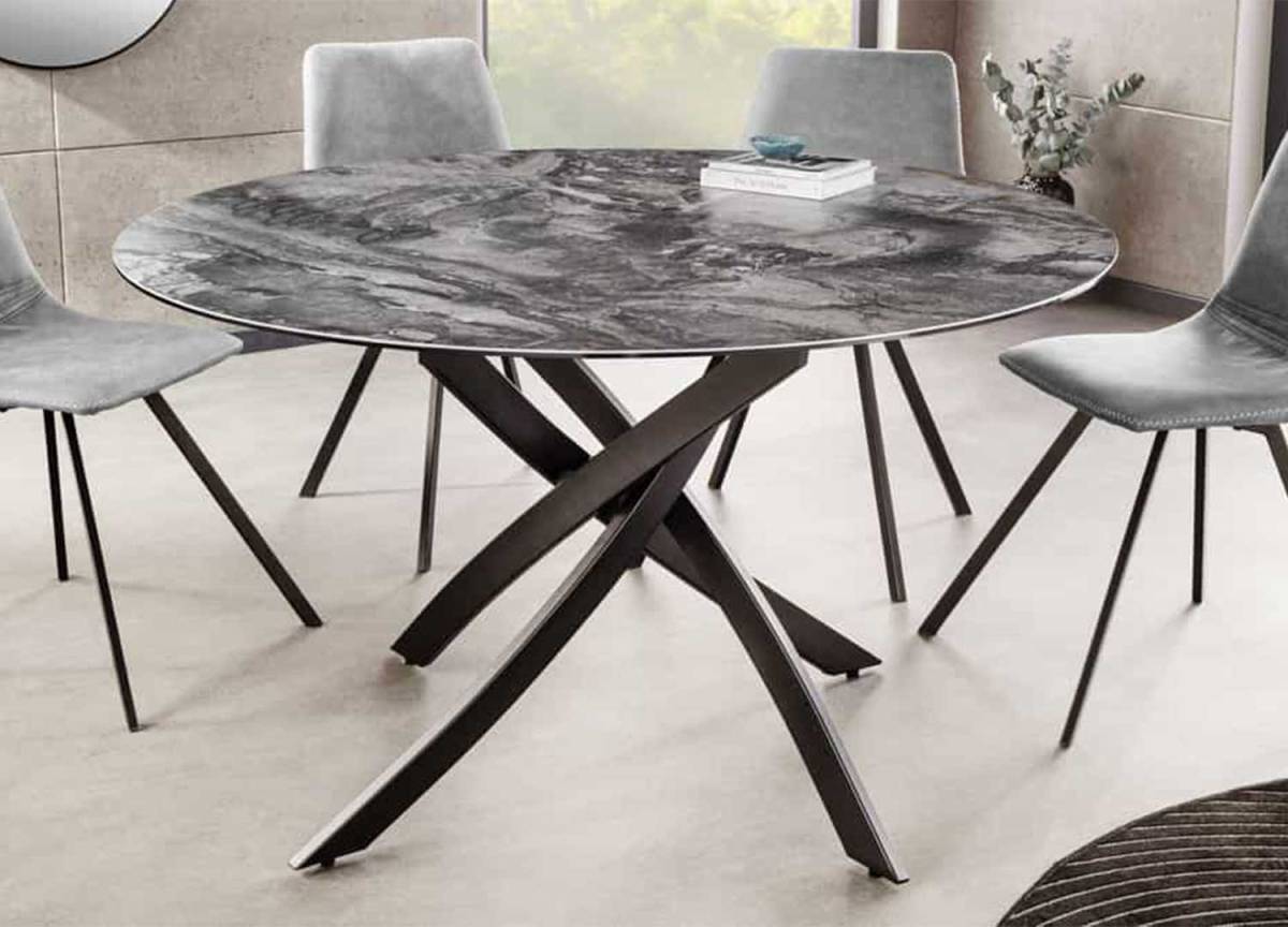 Table ronde en céramique effet marbre gris taupe Jedda
