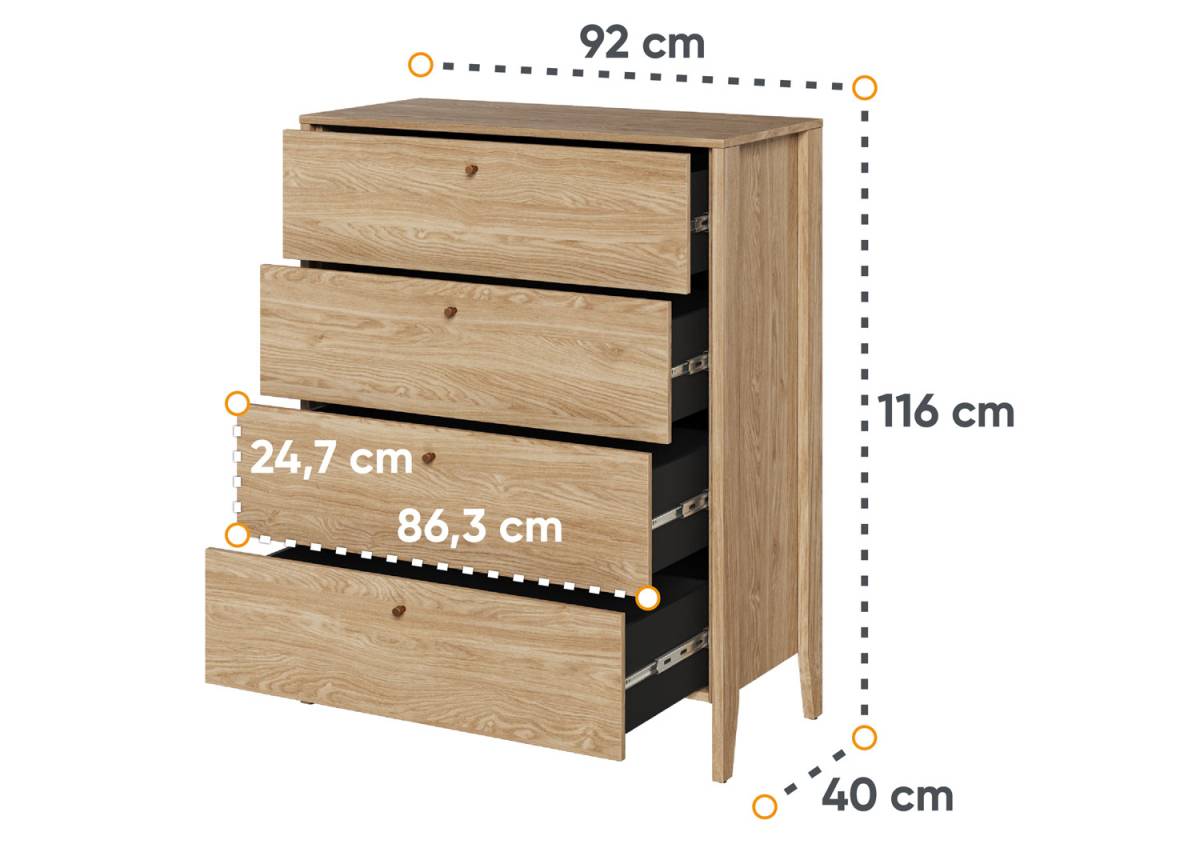 Commode 4 Tiroirs 90 cm