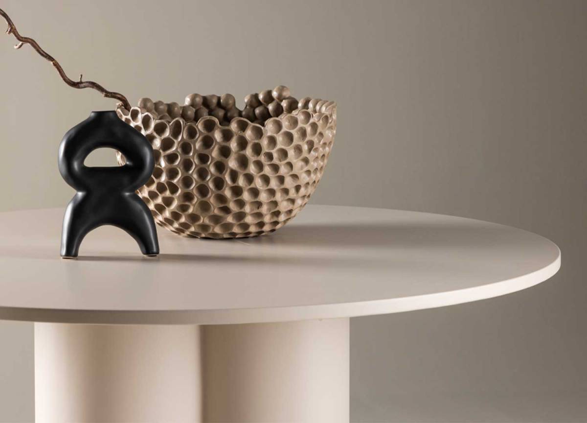 Table à Manger Ronde 110 cm Laquée Beige Mate