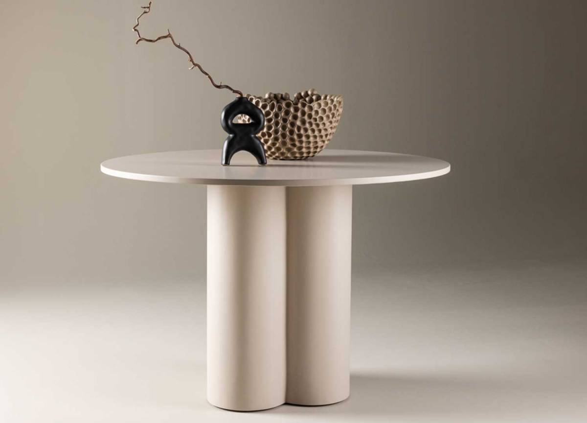 Table à Manger Ronde 110 cm Laquée Beige Mate