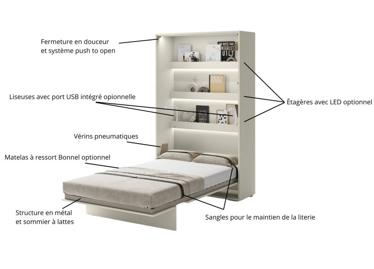 Lit Pliable Gain de Place avec Rangements Intégrés