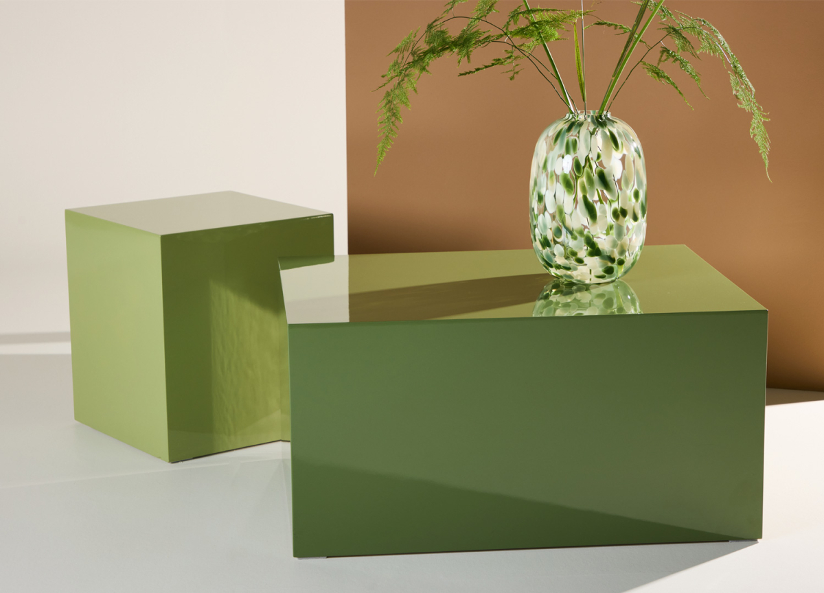 Table Basse Cube 80x60 cm Finition Vert Brillant