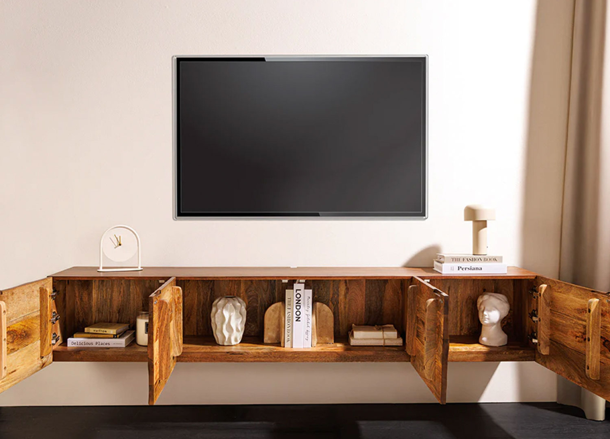 Meuble TV Mural 160 cm | Bois de Manguier Sculpté