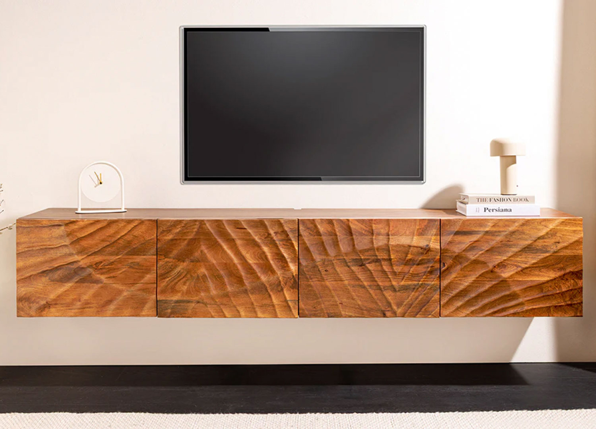 Meuble TV Mural 200 cm | Bois de Manguier Sculpté