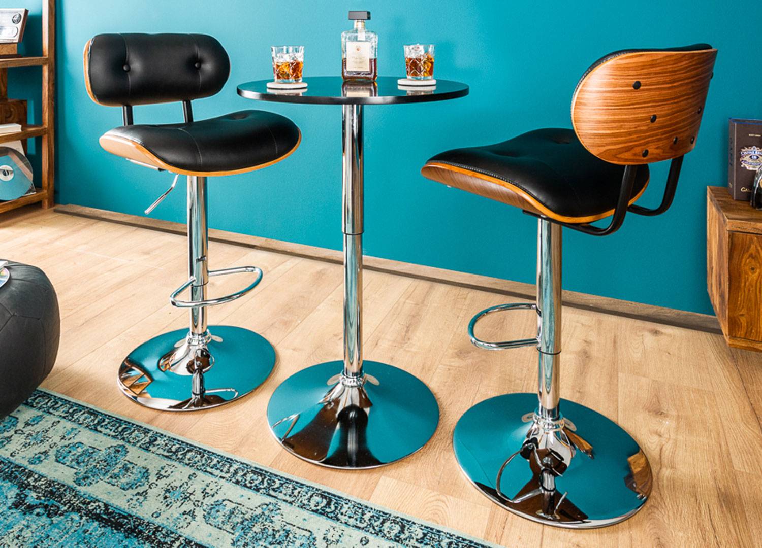 Chaise de bar avec dossier & pied chromé pour salle à manger